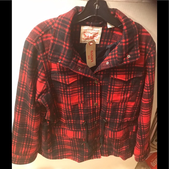Levi's | Jackets & Coats | Mens Levis Red Plaid Jacket With Drawstring ...